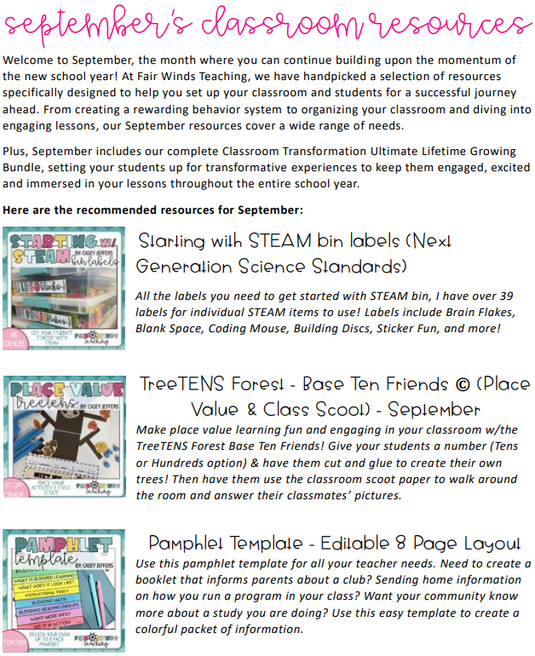 September Teacher Resources – Fair Winds Teaching